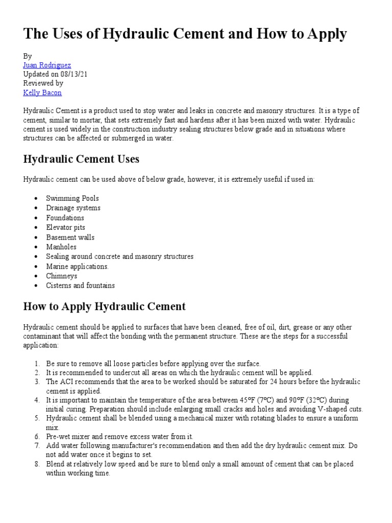 Applying Hydraulic Cement: A Guide | PDF | Concrete | Cement