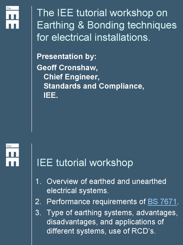 IEE Earthing & Bonding Tutorial | PDF | Electricity | Electrical Components