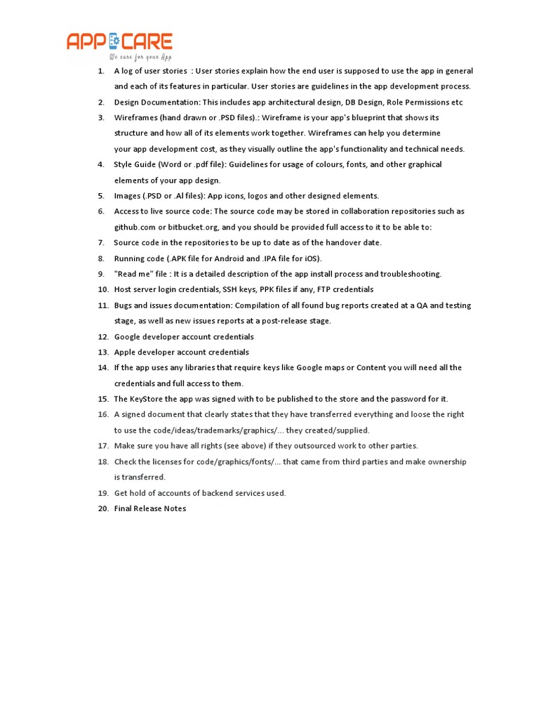 Mobile App HandOver Check List | PDF