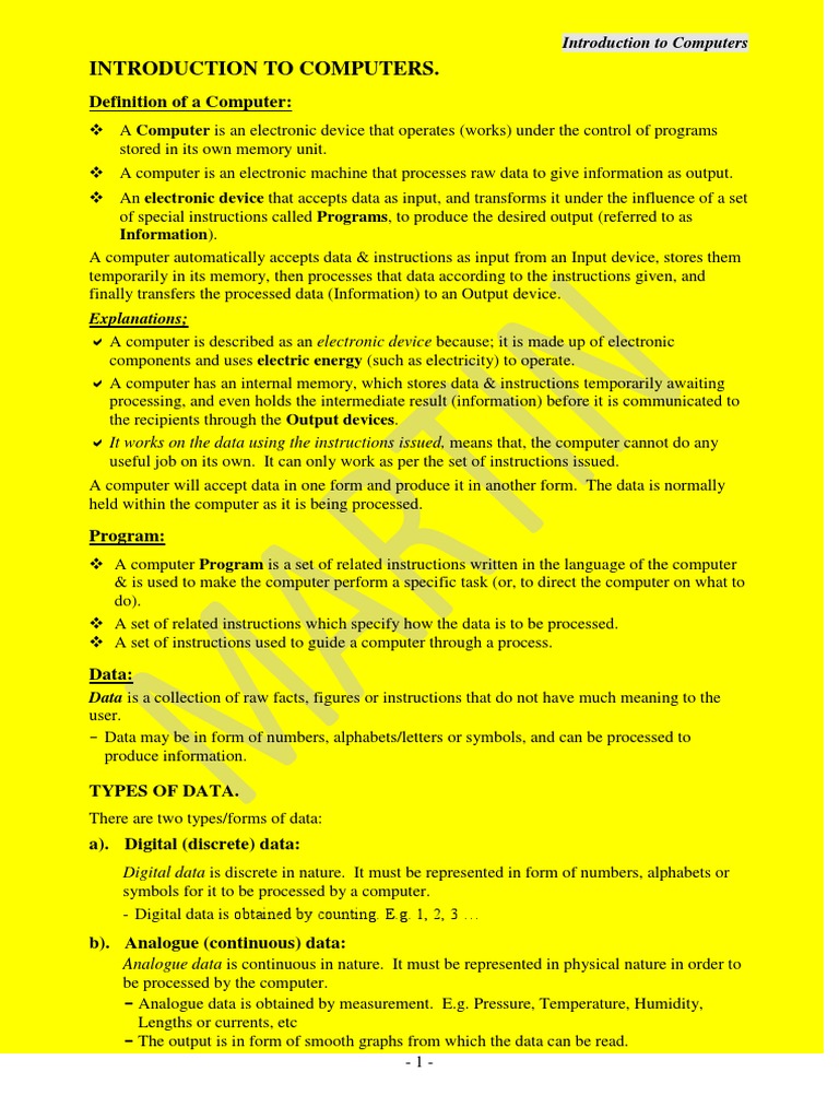 Introduction To Computers Notes | PDF | Personal Computers | Computer ...