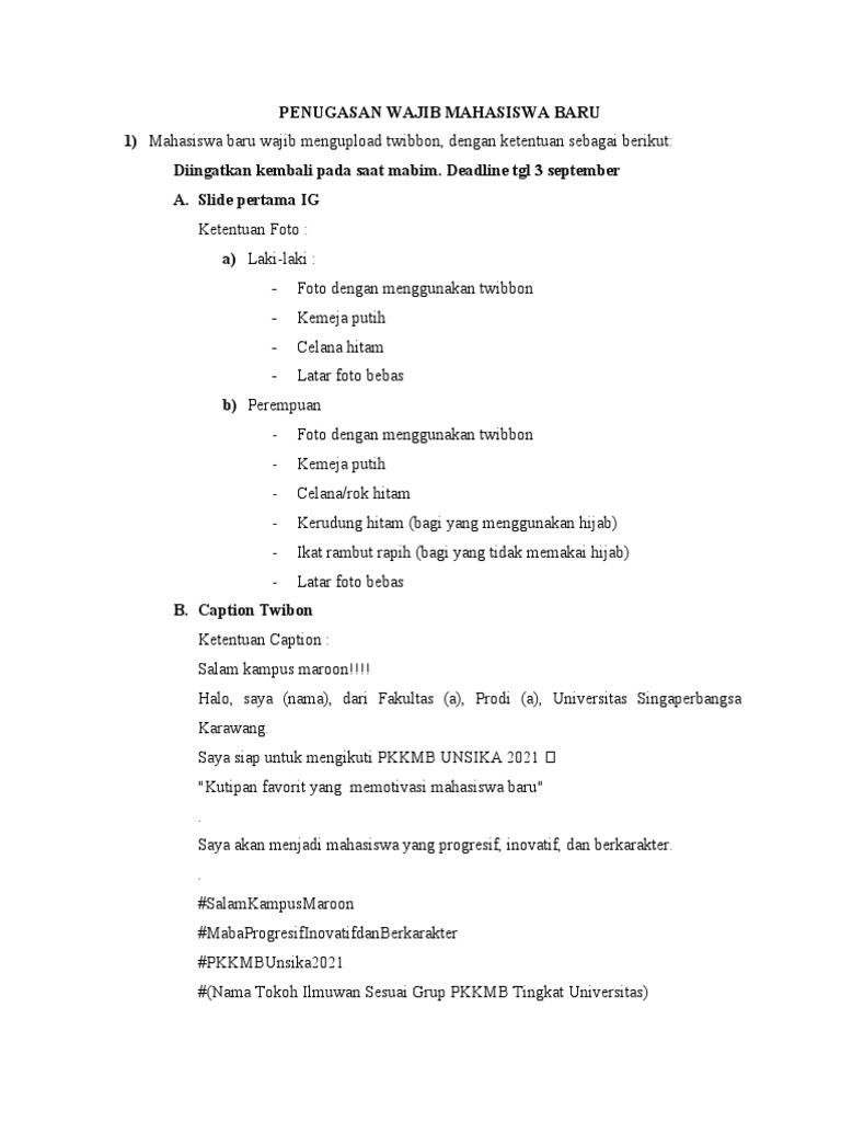 Tugas Wajib Maba UNSIKA 2021 | PDF | Ilmu Sosial | Perjalanan