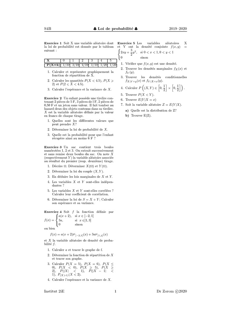 TD2 Proba Stat en Ligne1 | PDF | Loi de probabilité | Variable aléatoire