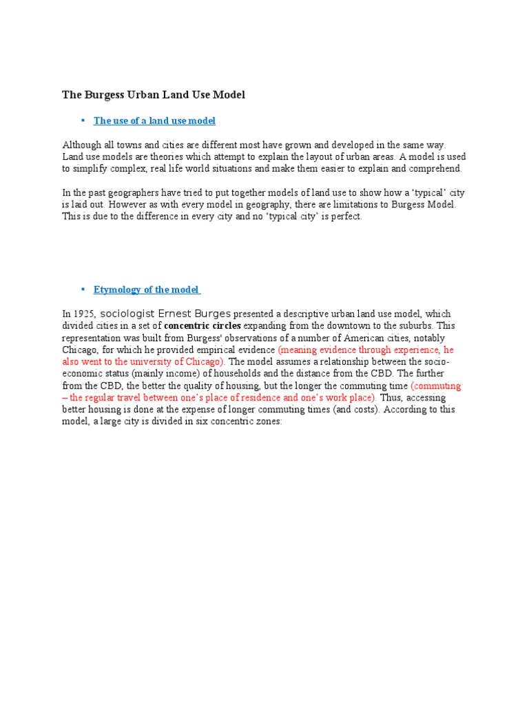 Burgess Urban Land Use Model Explained | PDF | Suburb | City