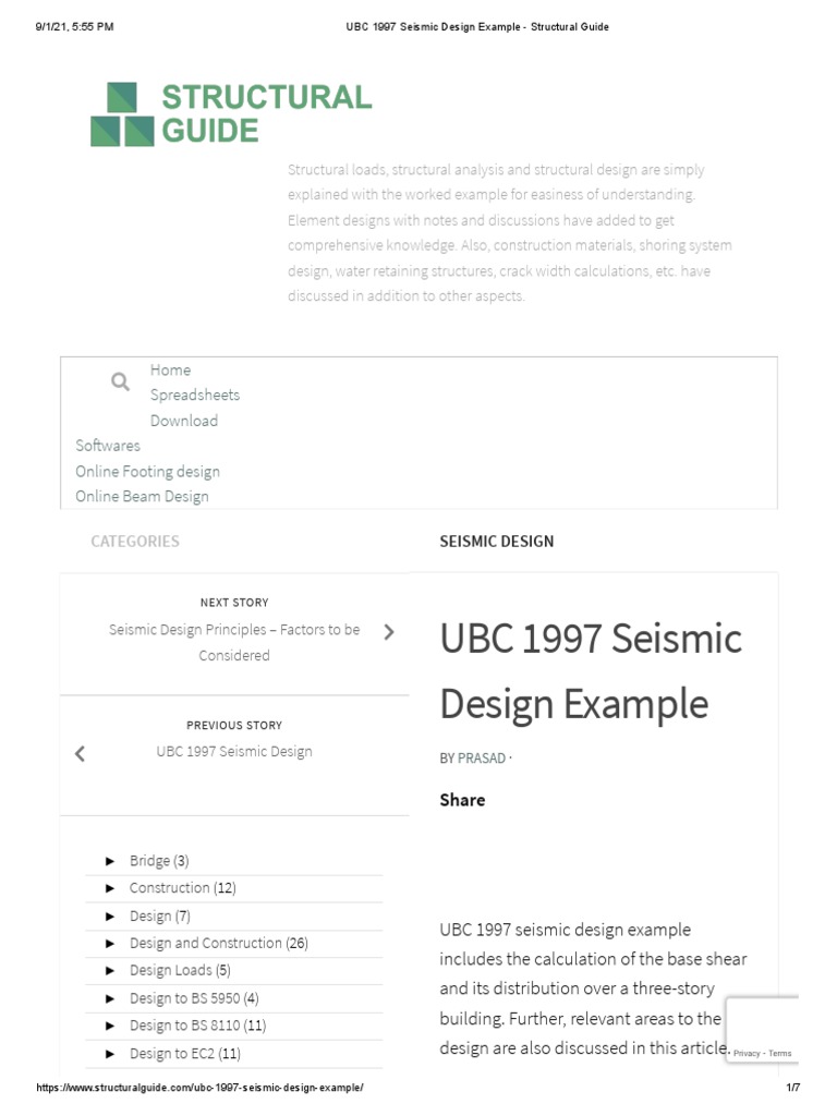 UBC 1997 Seismic Design Example - Structural Guide | PDF | Earthquakes ...
