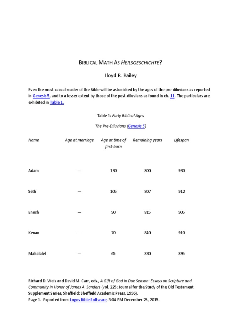 Bailey Biblical Math As Heilsgeschichte | PDF | Genesis Flood Narrative ...