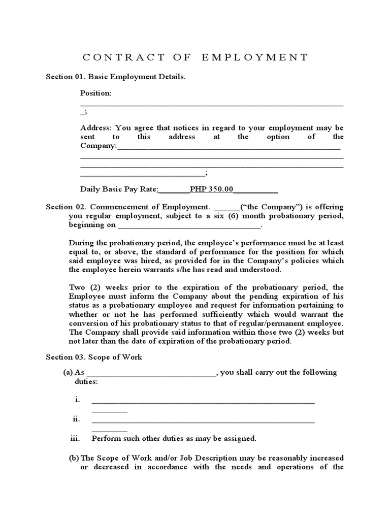 Contract of Employment Sample | PDF | Employment | Salary