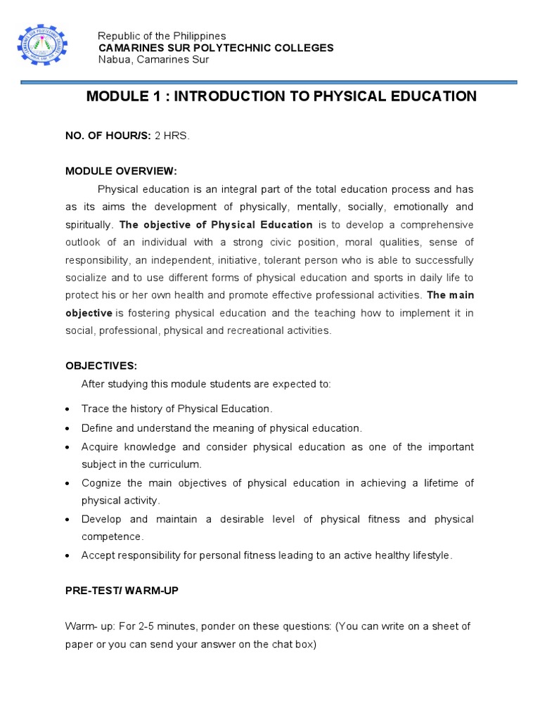 Module 1: Introduction To Physical Education: Camarines Sur Polytechnic ...