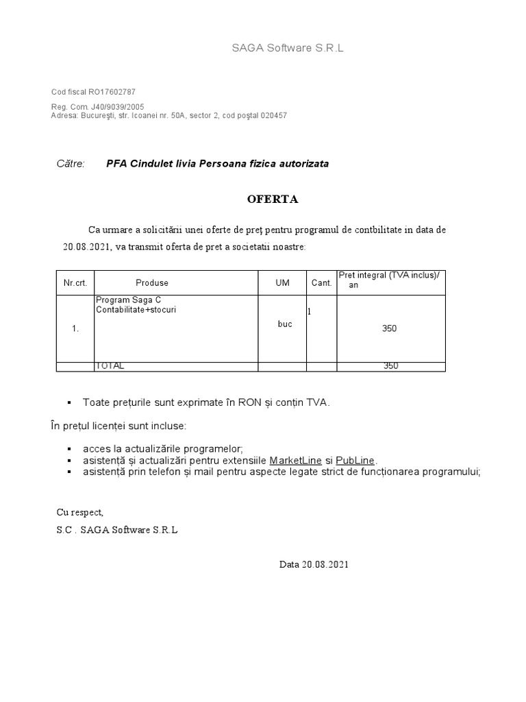 Model Oferta Pret | PDF