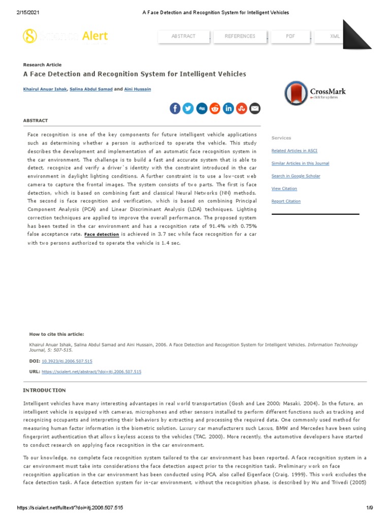 A Face Detection And Recognition System For Intelligent Vehicles Pdf Principal Component