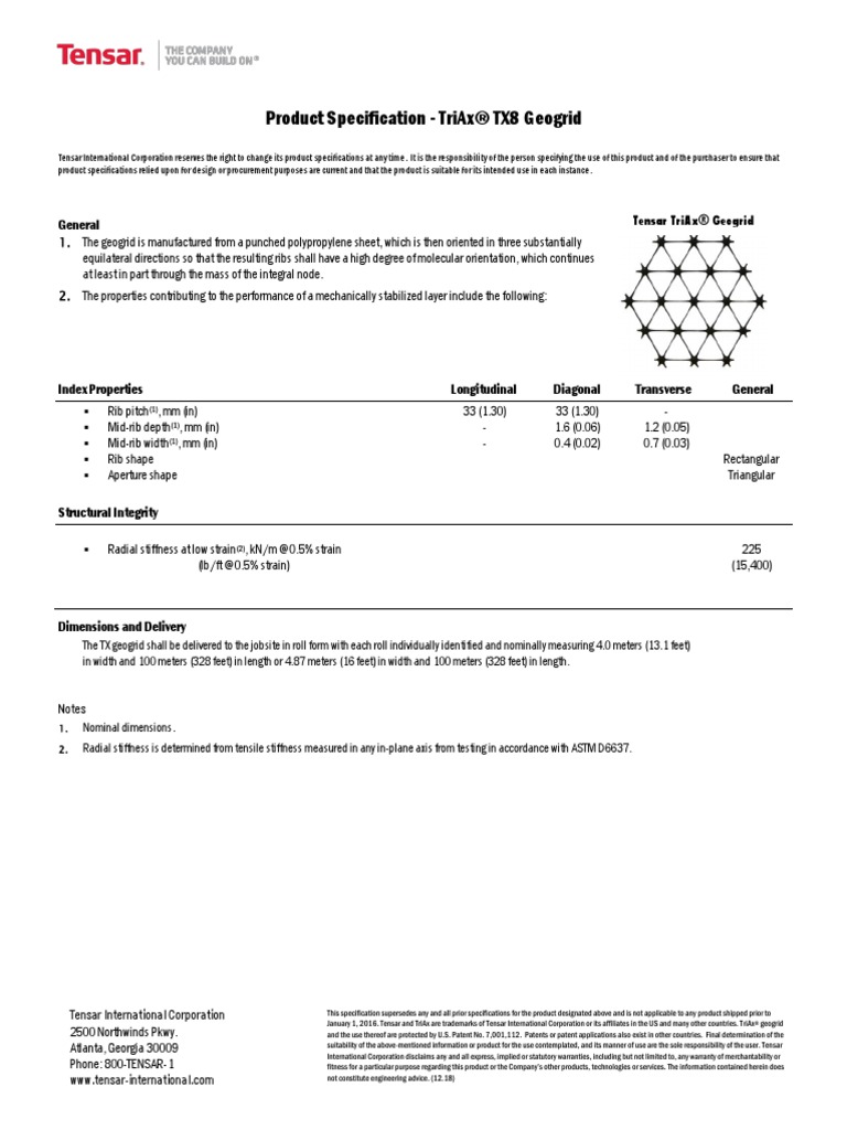 Product Specification - Triax® Tx8 Geogrid: General | PDF