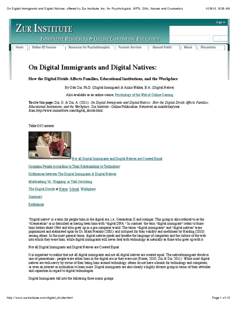 On Digital Immigrants and Digital Natives | PDF | Internet | Learning