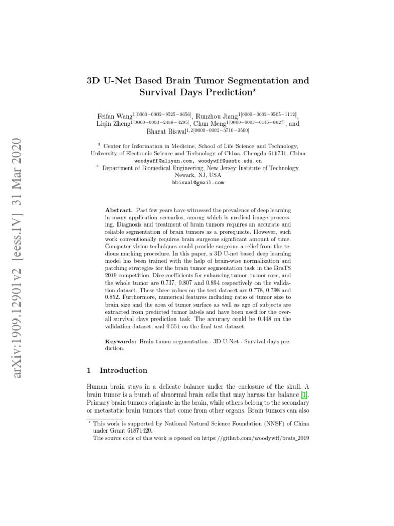 3D U-Net Based Brain Tumor Segmentation | PDF | Brain Tumor | Image Segmentation