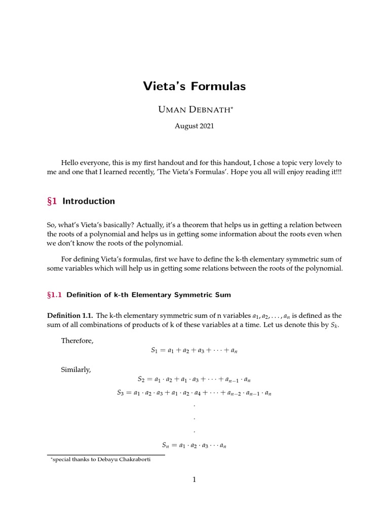 Vieta's Formulas for Polynomials | PDF | Zero Of A Function | Polynomial