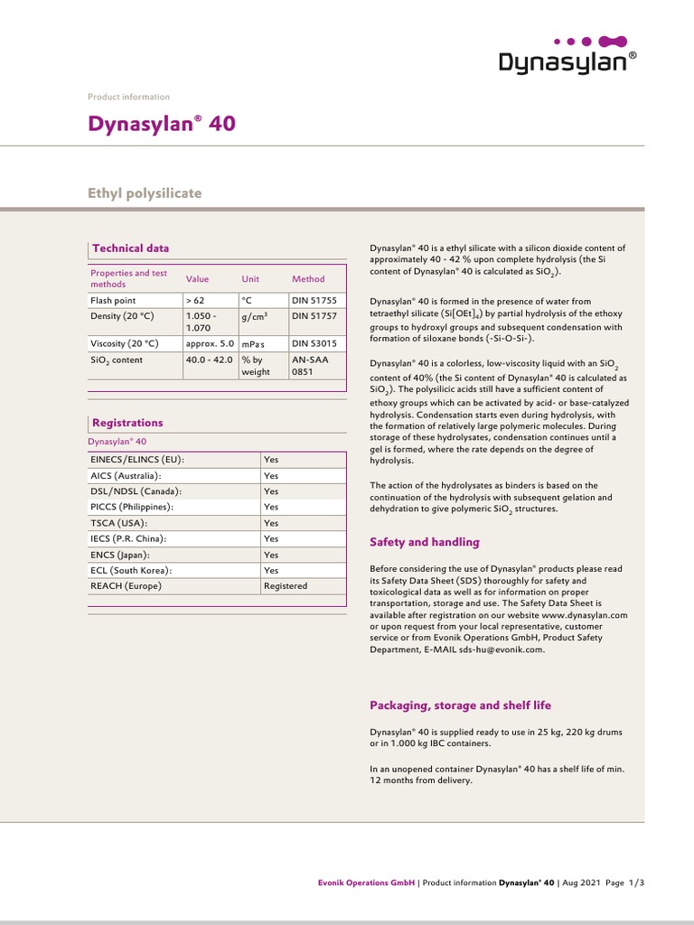 Dynasylan 40 En | PDF | Paint | Silicon Dioxide