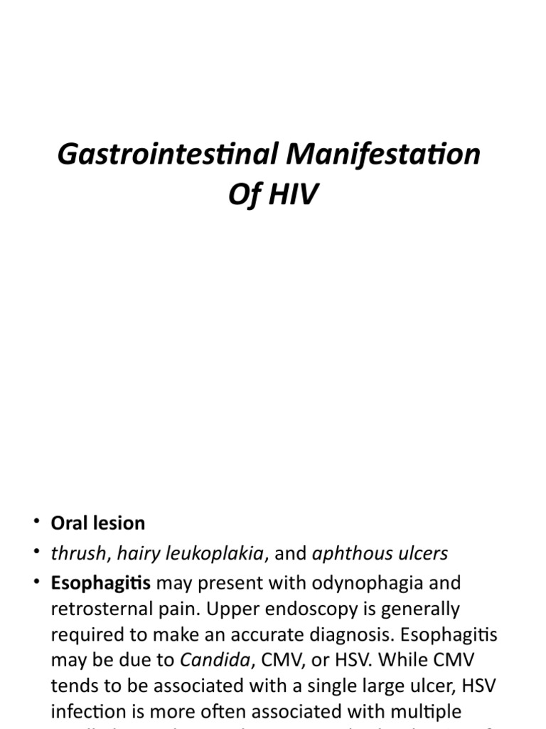 Gastrointestinal Manifestation of HIV | PDF | Candidiasis | Diarrhea