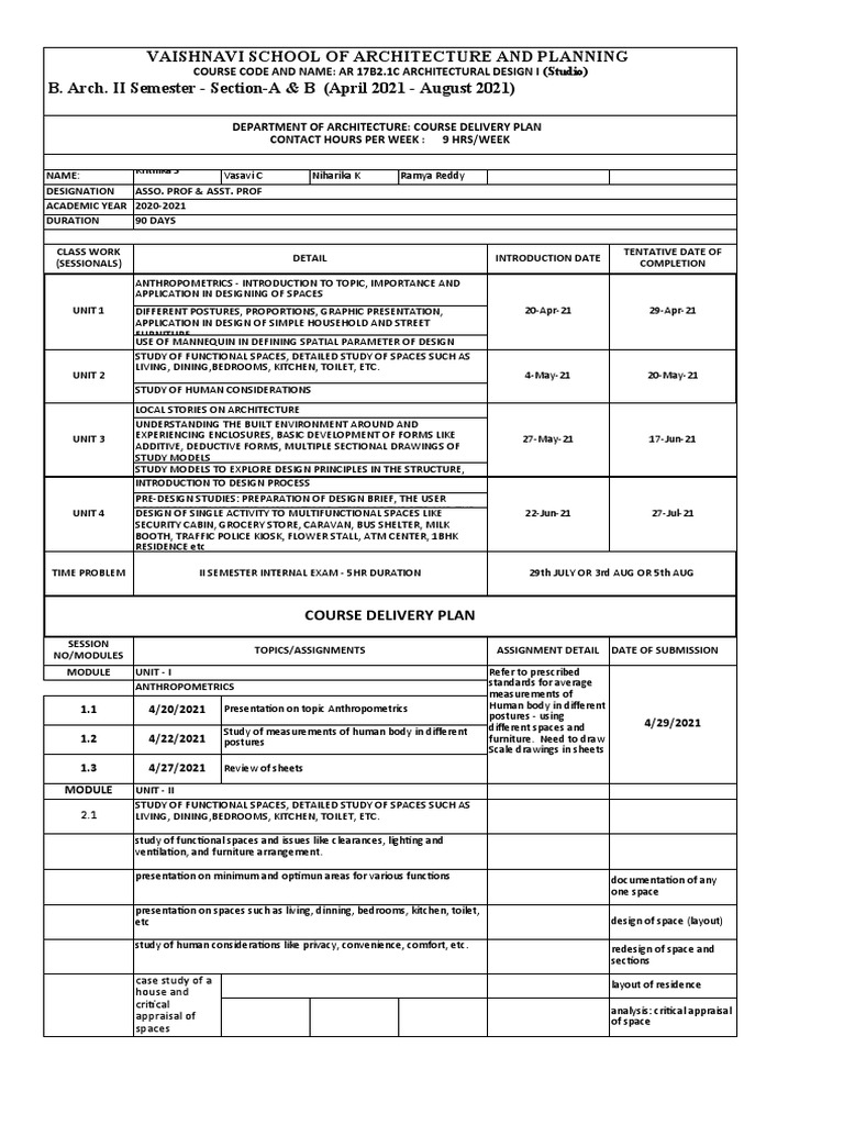 Lesson Plan - Architectural Design I - 2021 | PDF | Design