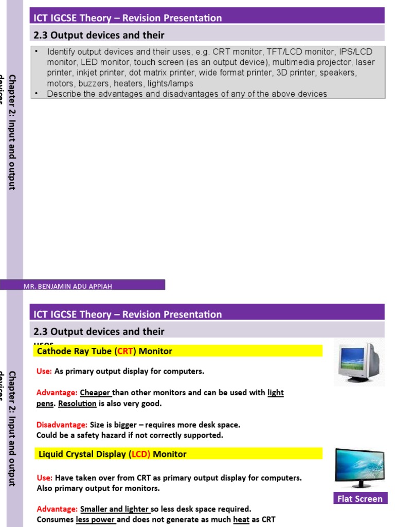 2.3 Output Devices and Their Uses - Without Answers | PDF | Computer Monitor | Printer (Computing)