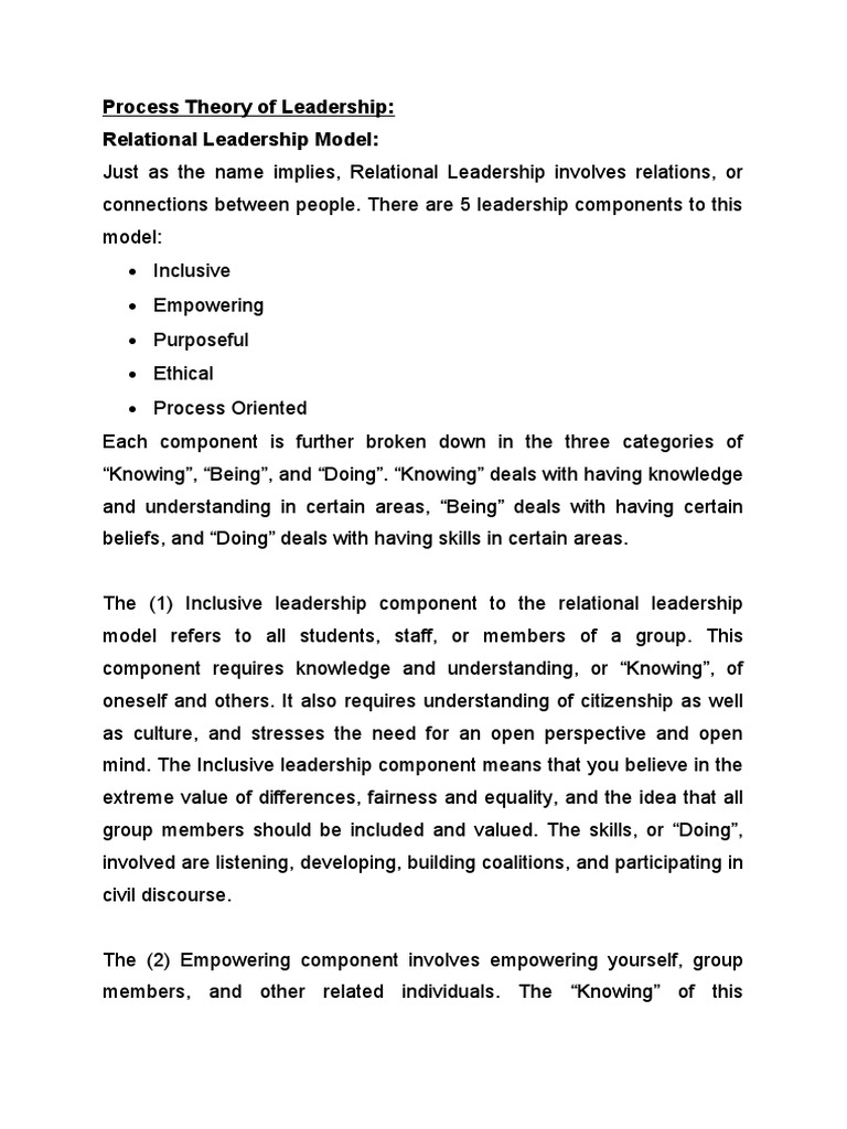 Process Theory of Leadership: Relational Leadership Model | PDF ...