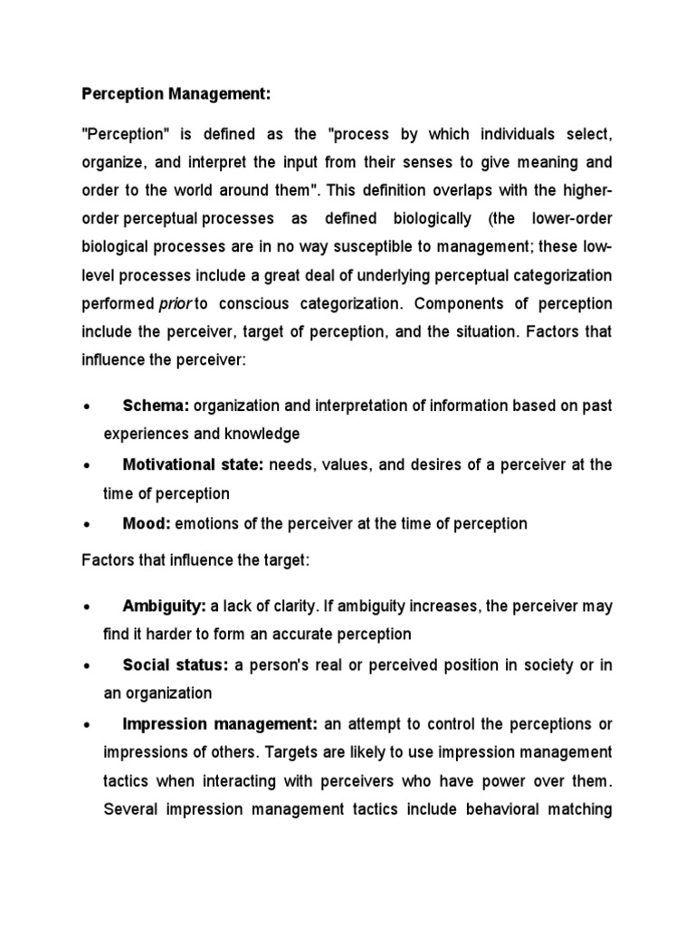 Perception Management Lecture BS 6 | PDF | Perception | Marketing