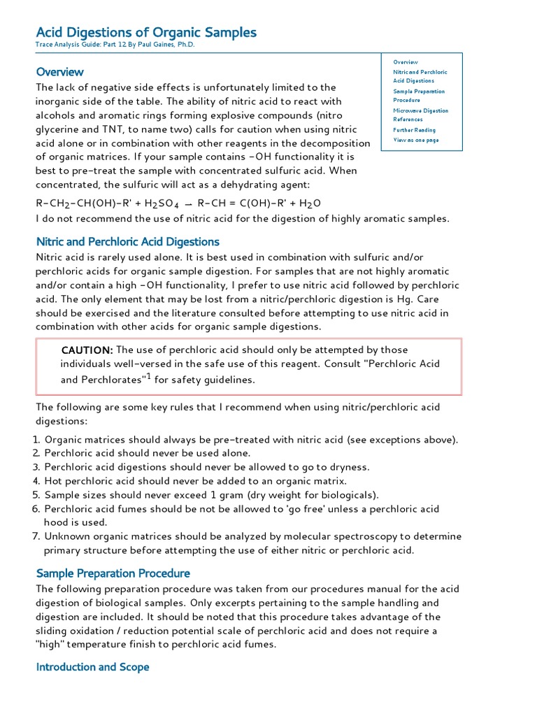 Nitric and Perchloric Acid Digestion Guide | PDF | Nitric Acid | Materials