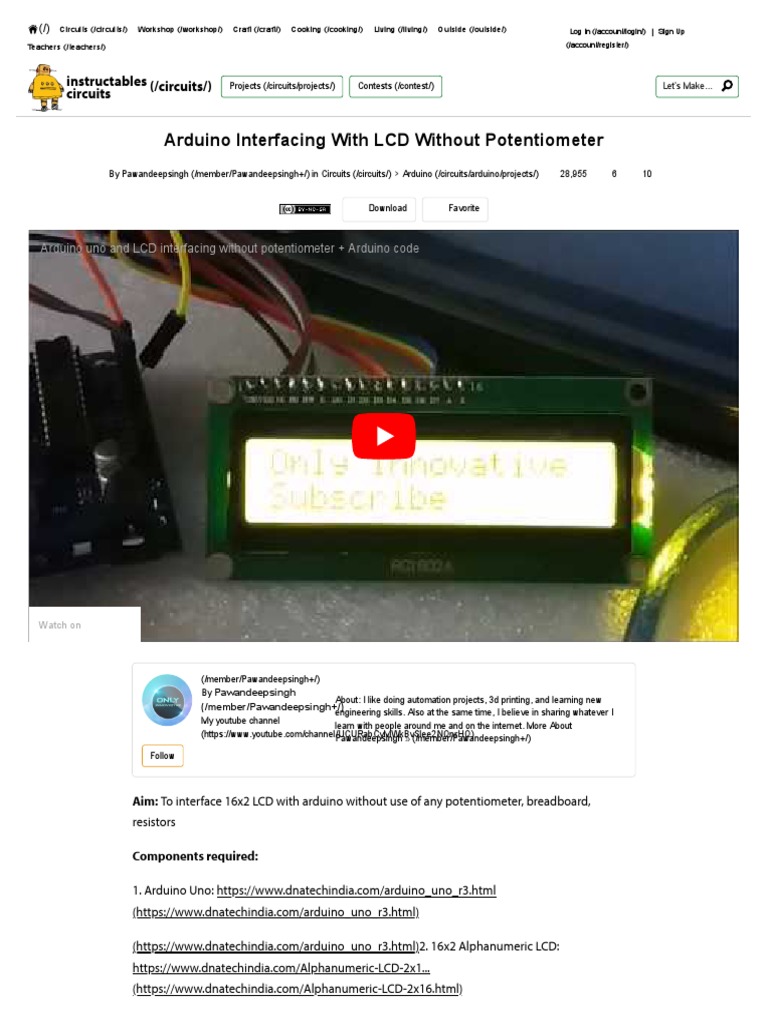 Arduino Interfacing With Lcd Without Potentiometer Instructables Pdf Arduino Computing 0703
