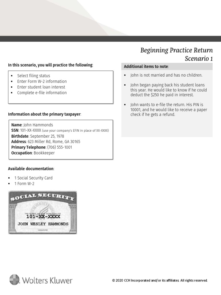 Beginning Practice Return Scenario 1: (Use Your Company's EFIN in Place ...