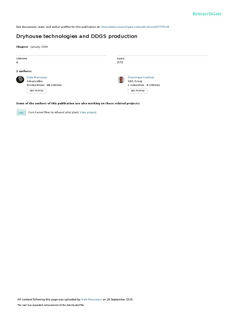 Dryhouse Technologies and DDGS Production: January 2009 | PDF | Heat ...