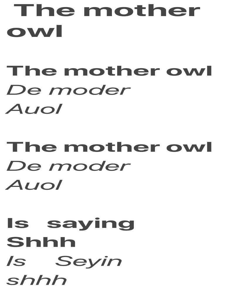 The Mother Owl: de Moder Auol | PDF