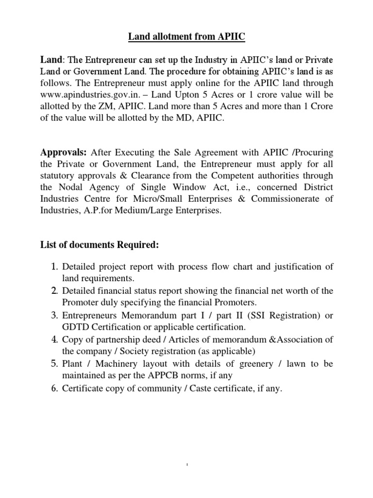 APIIC Land - Allotment - Process | PDF