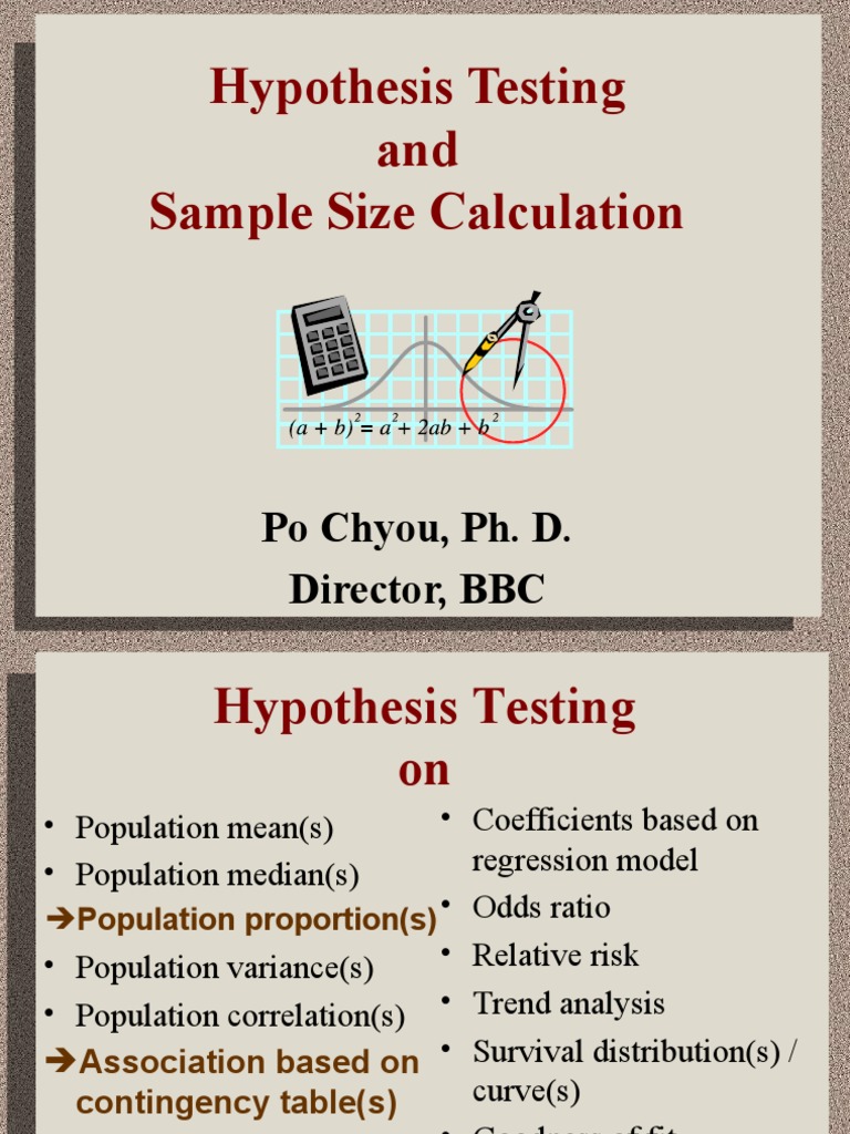 Hypothesis Testing and Sample Size Calculation: Po Chyou, Ph. D ...