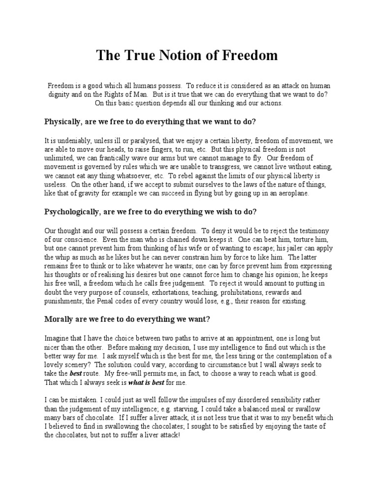 The True Notion of Freedom: Physically, Are We Free To Do Everything ...