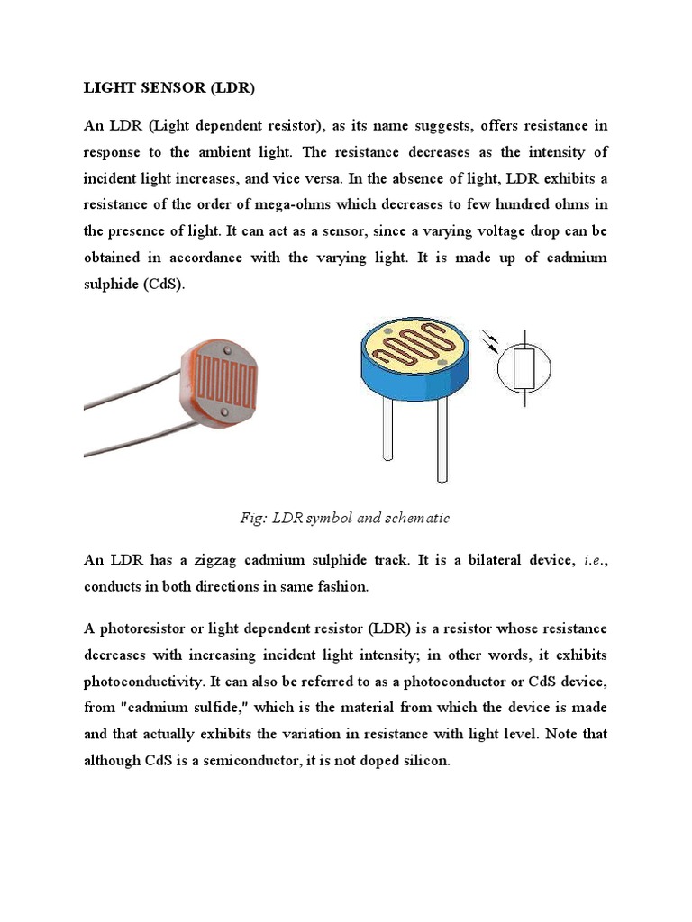 Light Sensor (LDR) : Fig: LDR Symbol and Schematic | PDF | Applied And ...