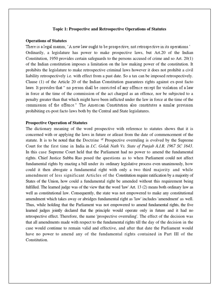 Topic 1: Prospective and Retrospective Operations of Statutes | PDF ...