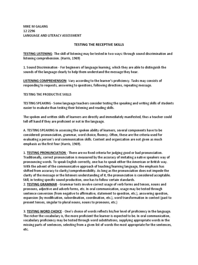 Chapter 2,3,4. (Language and Literacy Assessment) | PDF | Reading ...