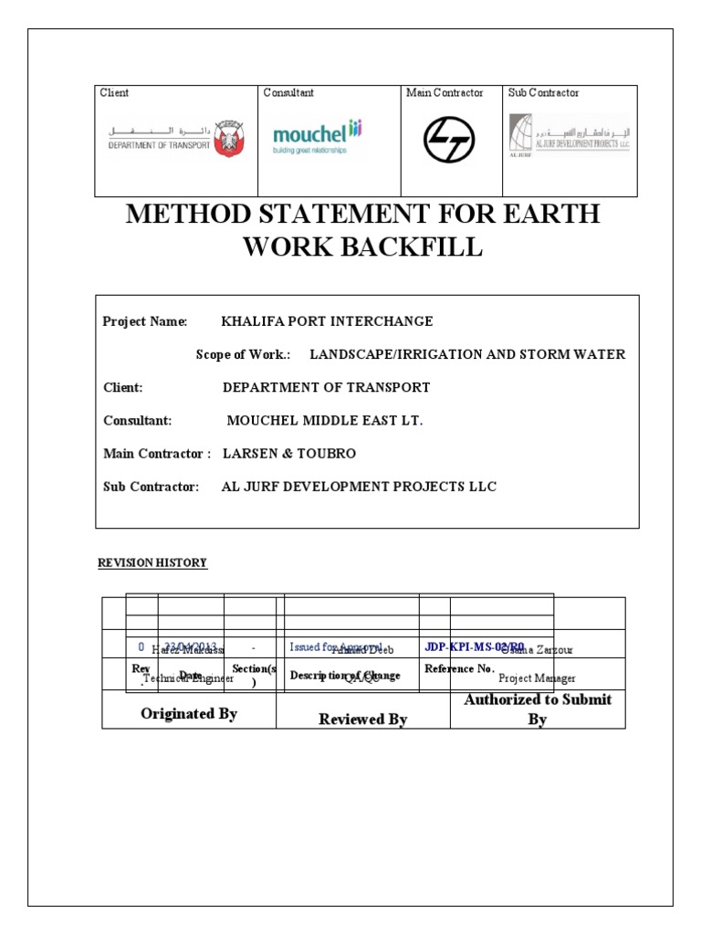 METHOD STATEMENT FOR Backfilling - Rev 0 | PDF