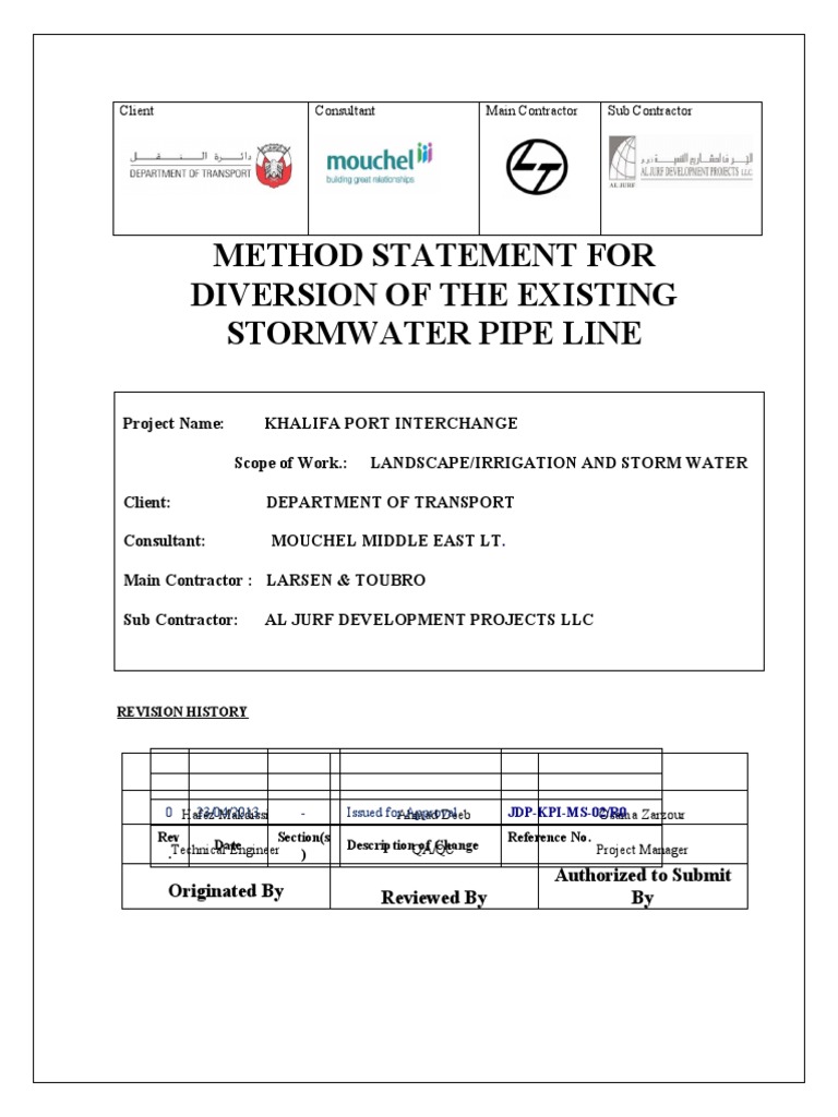 METHOD STATEMENT FOR Diversion of Existing Stom Water Line Rev 0 | PDF ...