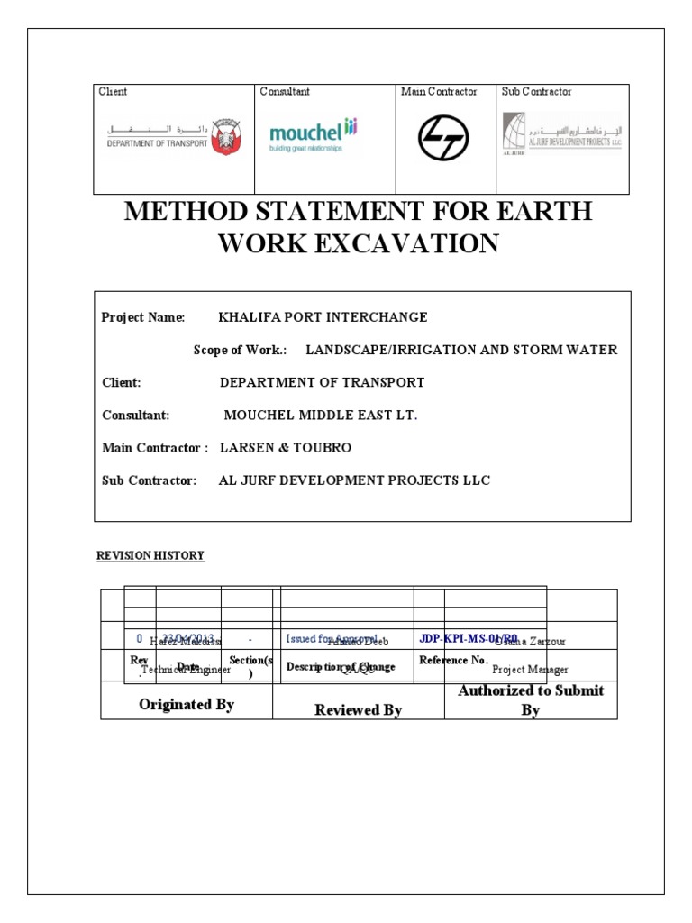 METHOD STATEMENT FOR Excavation | PDF | Occupational Safety And Health