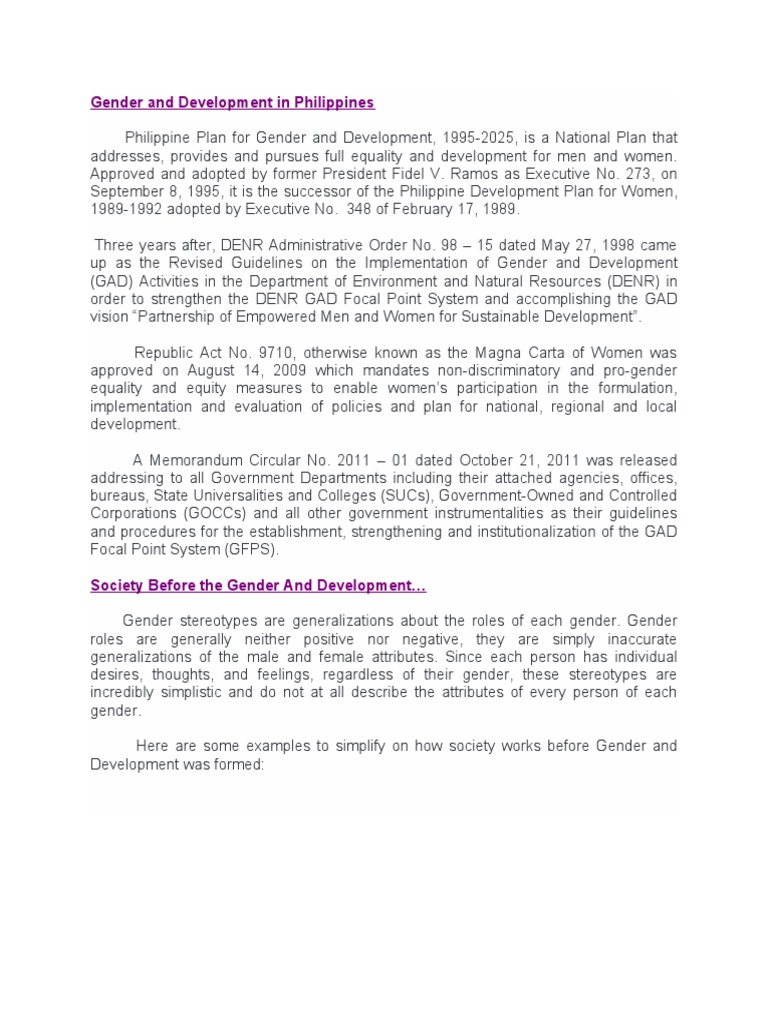 Gender and Development in the Philippines | PDF | Gender | Gender Studies