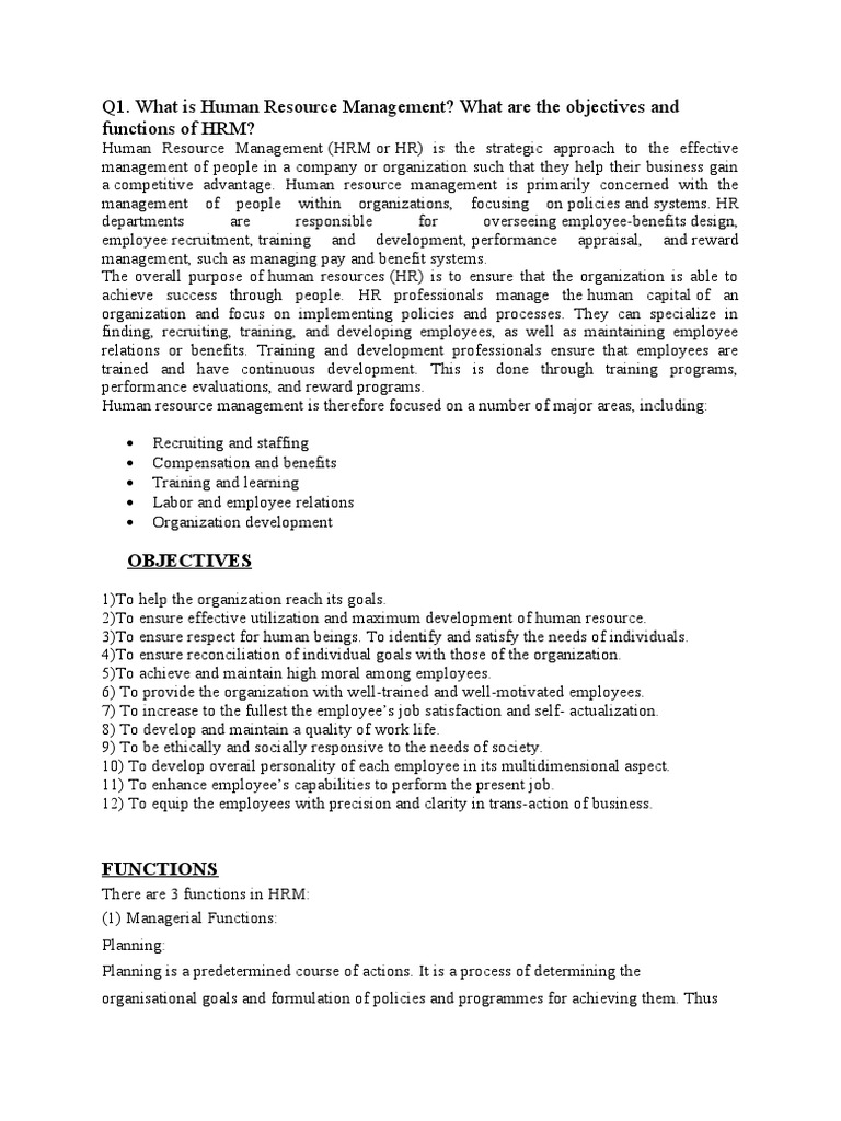 Q1. What Is Human Resource Management? What Are The Objectives and ...