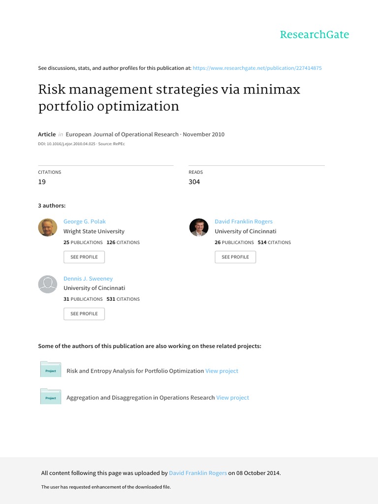 Risk Management Strategies Via Minimax Portfolio Optimization | PDF ...