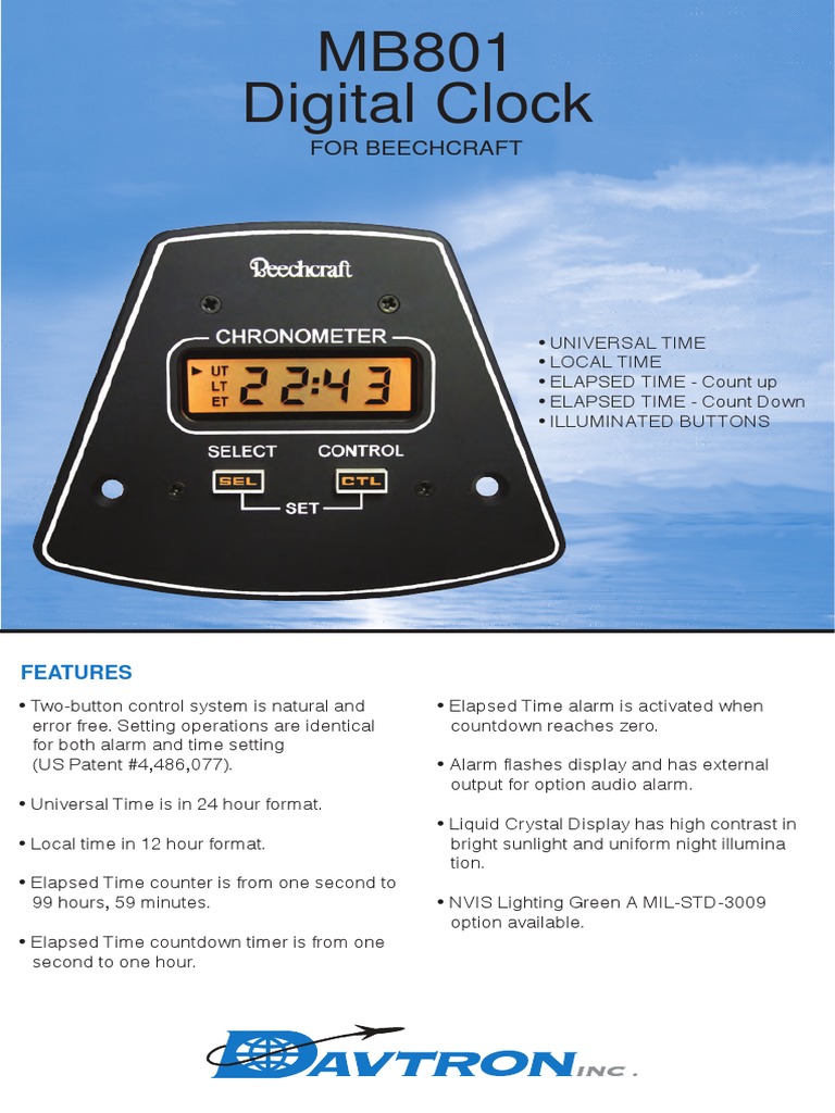 MB801 Digital Clock: For Beechcraft | PDF | Clock | Timer