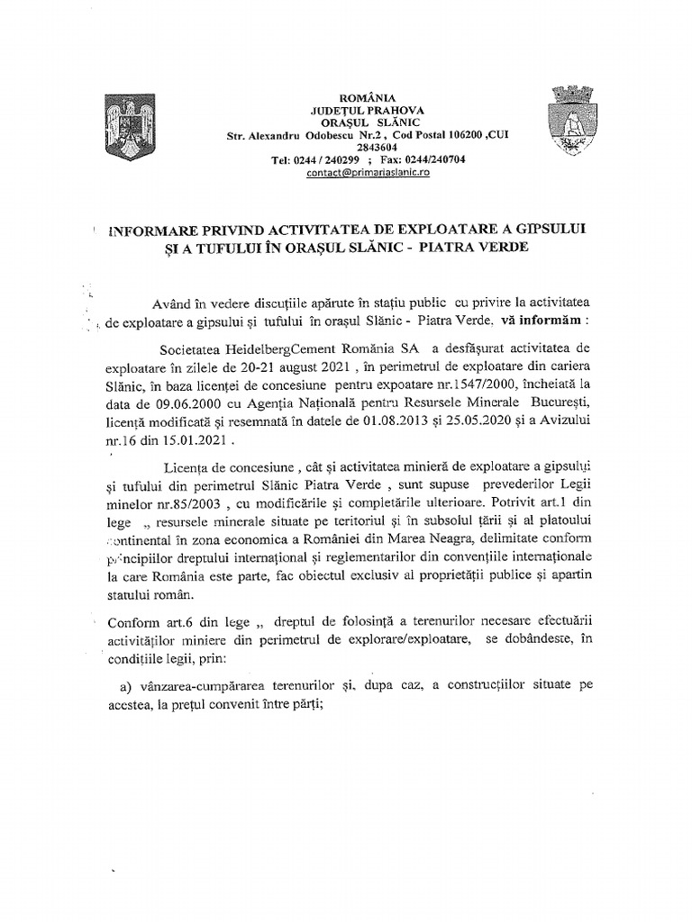 Raspuns Primaria Slanic | PDF