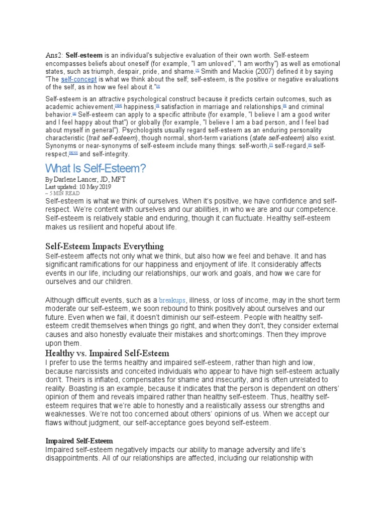 What Is Self-Esteem? | PDF | Self Esteem | Emotional Intelligence