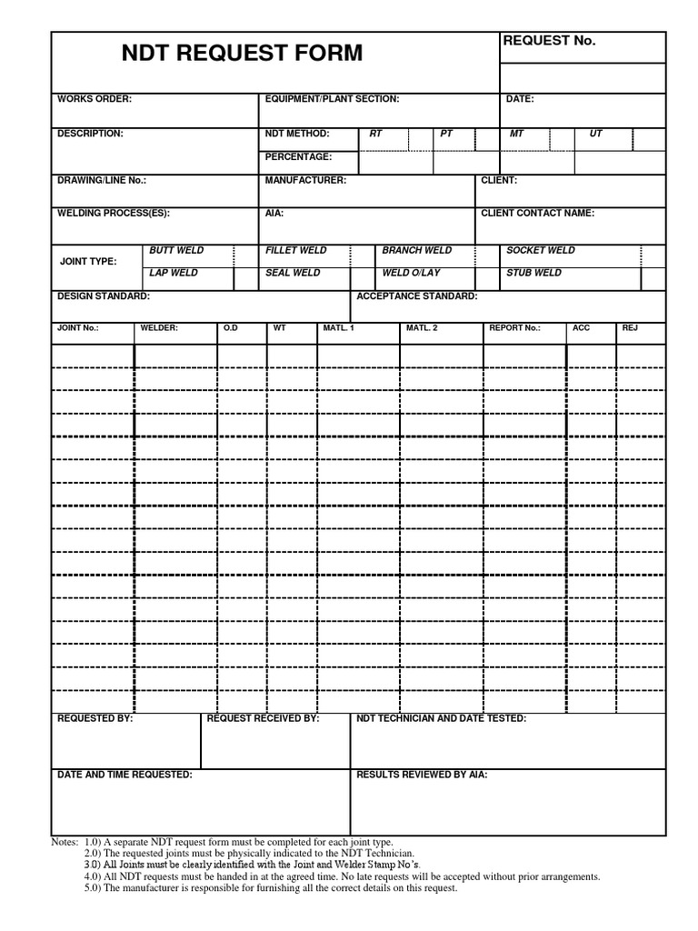 Request for Non-Destructive Testing of Welded Joints Using Radiographic ...
