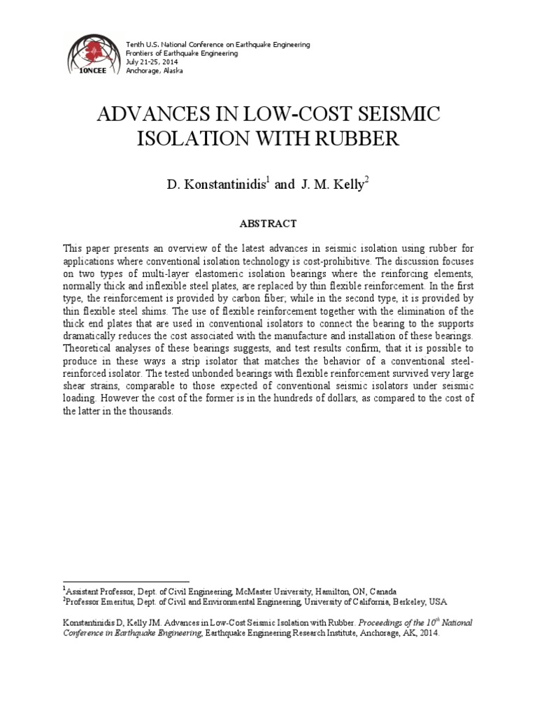 Advances in Low-Cost Seismic Isolation With Rubber: D. Konstantinidis ...