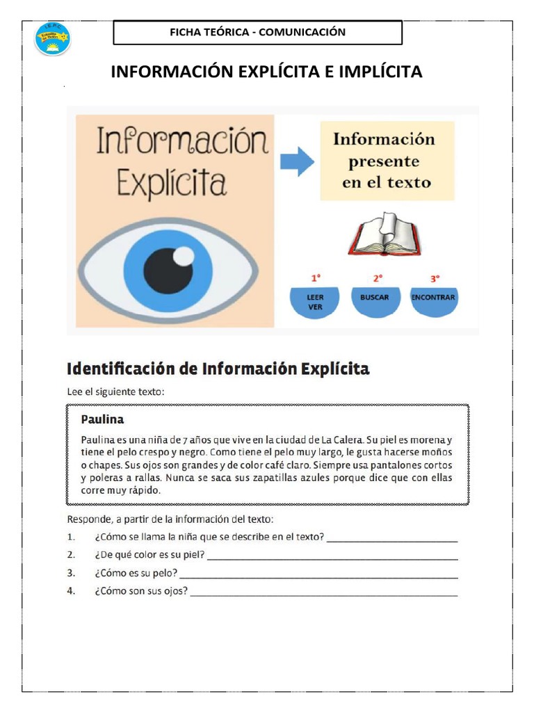 Sesion 6 - Unidad V - INFORMACIÓN EXPLÍCITA E IMPLÍCITA - Ficha Teórica ...