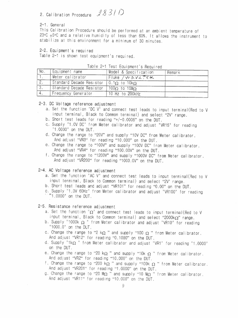 BK 2831D Calibration Procedure | PDF