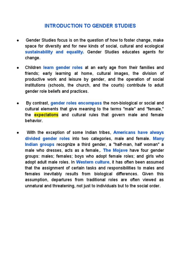 Introduction to Gender Studies Overview | PDF | Gender Studies | Gender