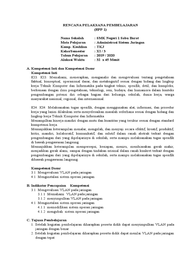 RPP Administrasi Sistem Jaringan - Kelas XI Semester 3 | PDF