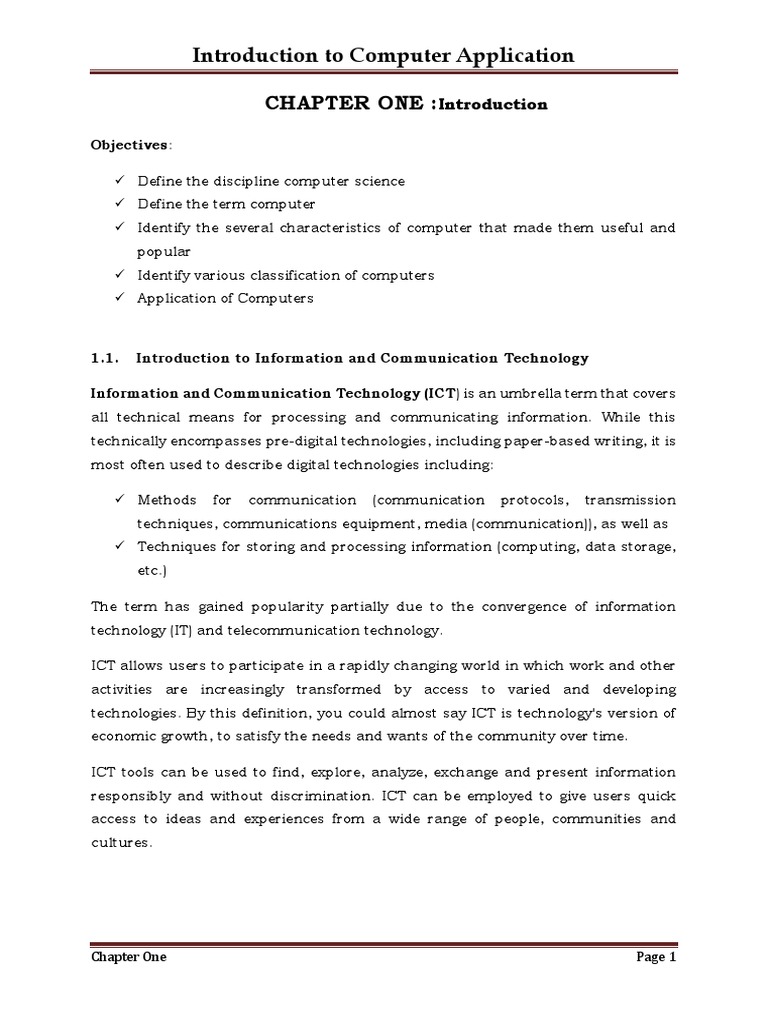 Introduction To Computer Application: Chapter One | PDF | Information ...